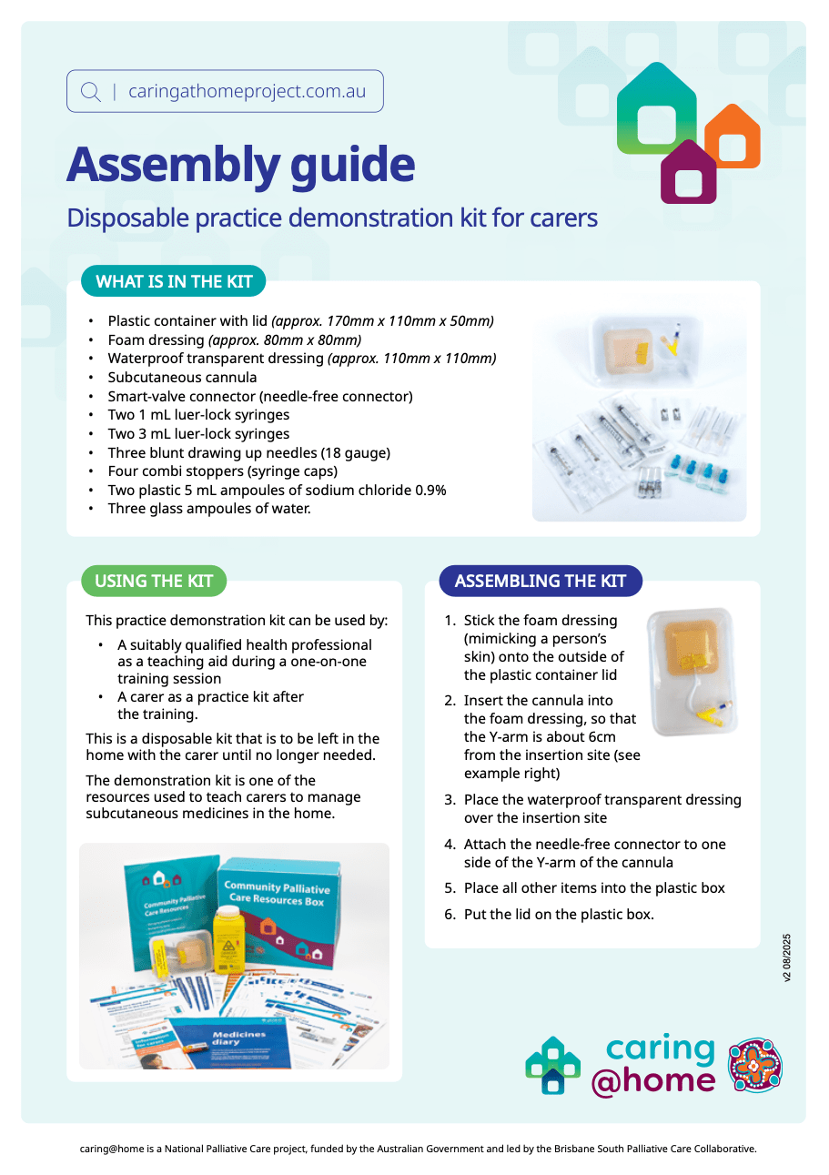 Assembly guide: Practice demonstration kit for carers | caring@home